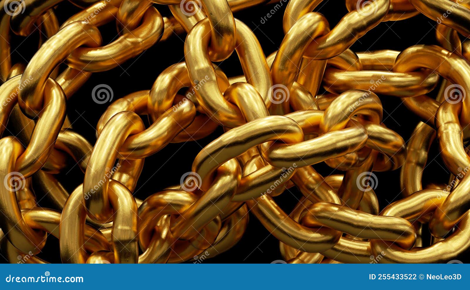 3d Render, Abstract Background with Tangled Golden Chains, Shiny ...
