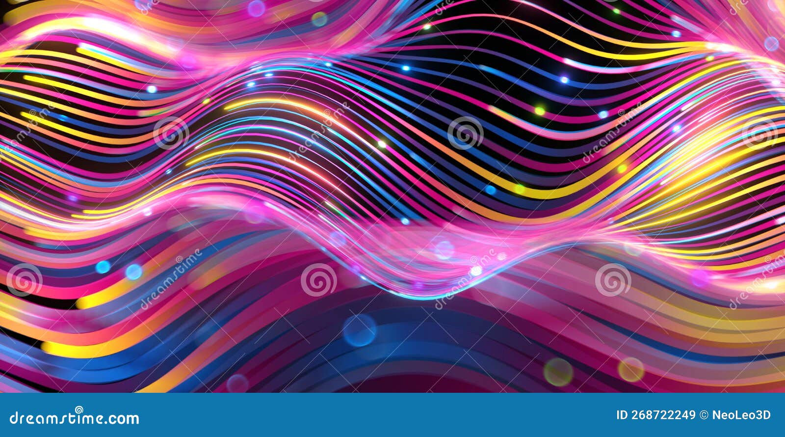 3d Render, Abstract Background with Wavy Neon Lines, Wallpaper with ...