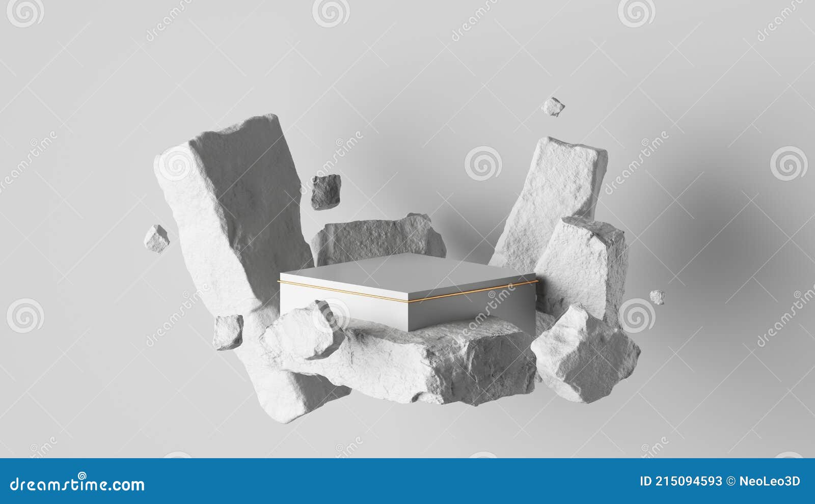 3d Render, Abstract Background with White Cobblestone Ruins and Broken ...