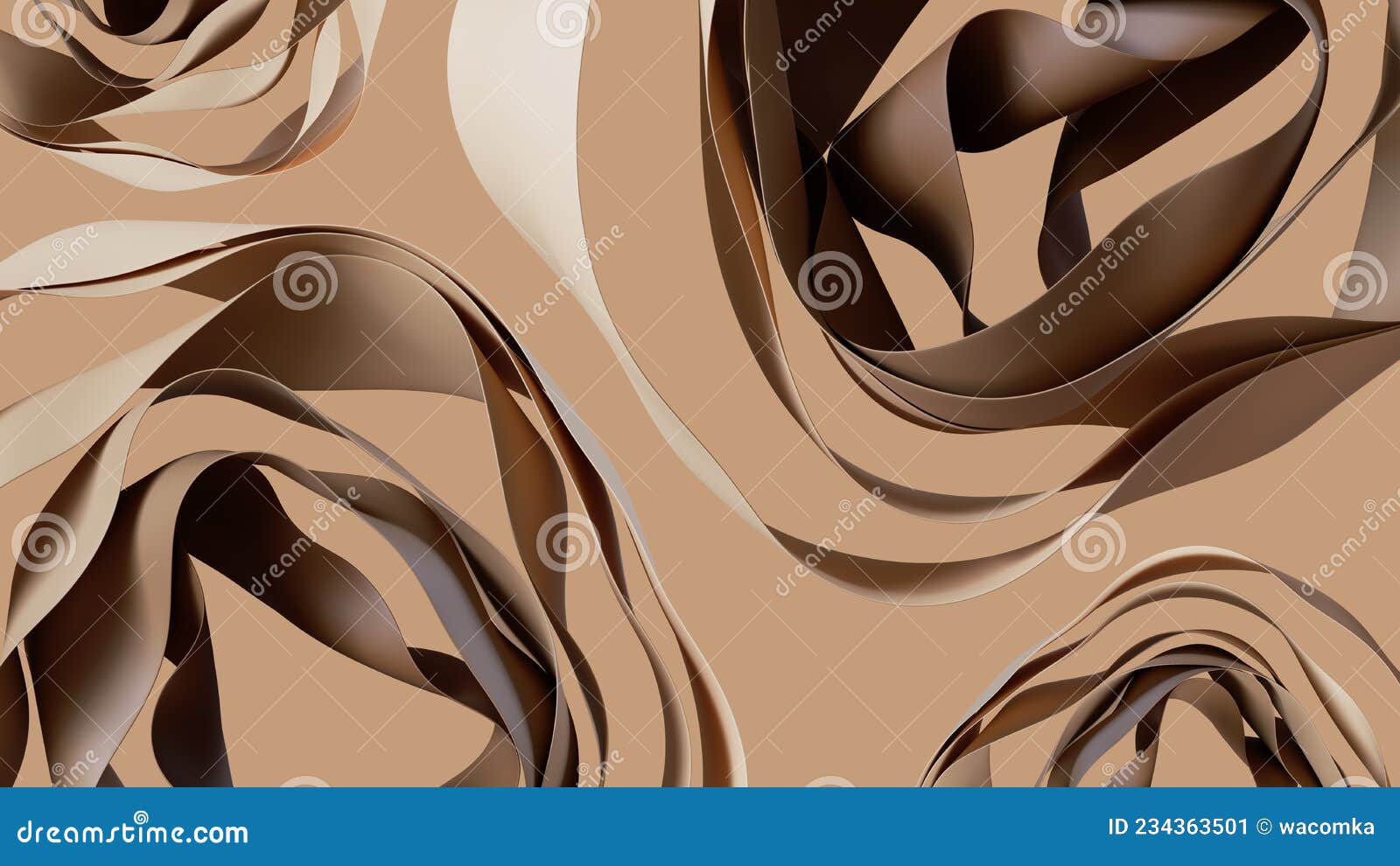 3d Render, Abstract Beige Background with Curvy Ribbons, Modern Brown ...