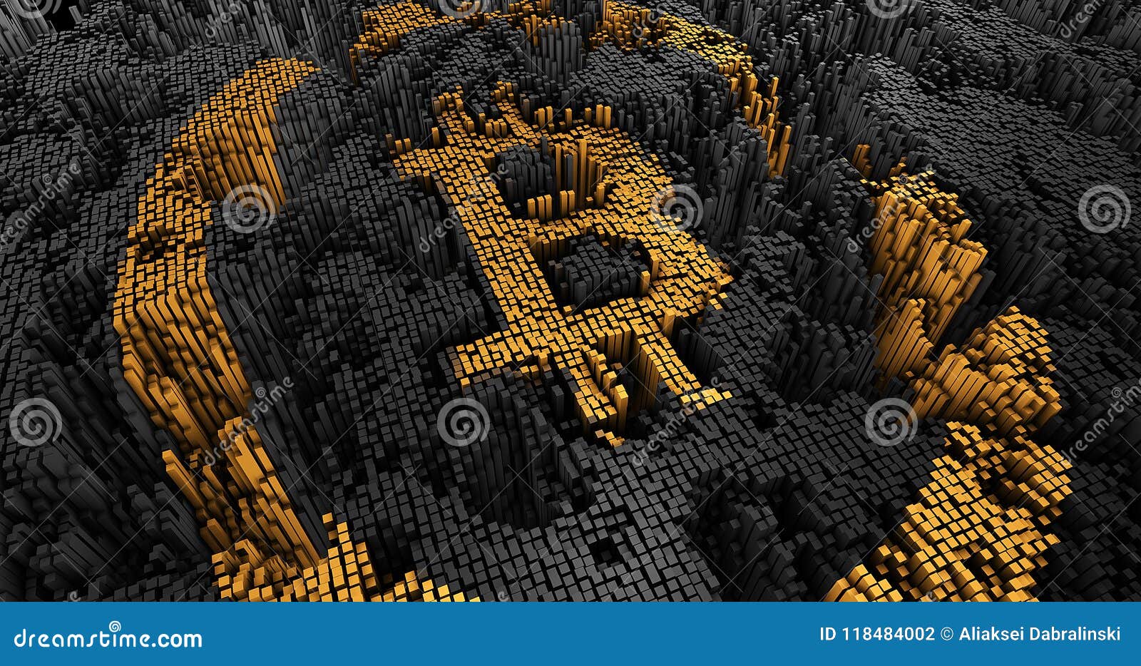 3D Render the Abstract Bitcoin of the Many Squares Stock Illustration ...