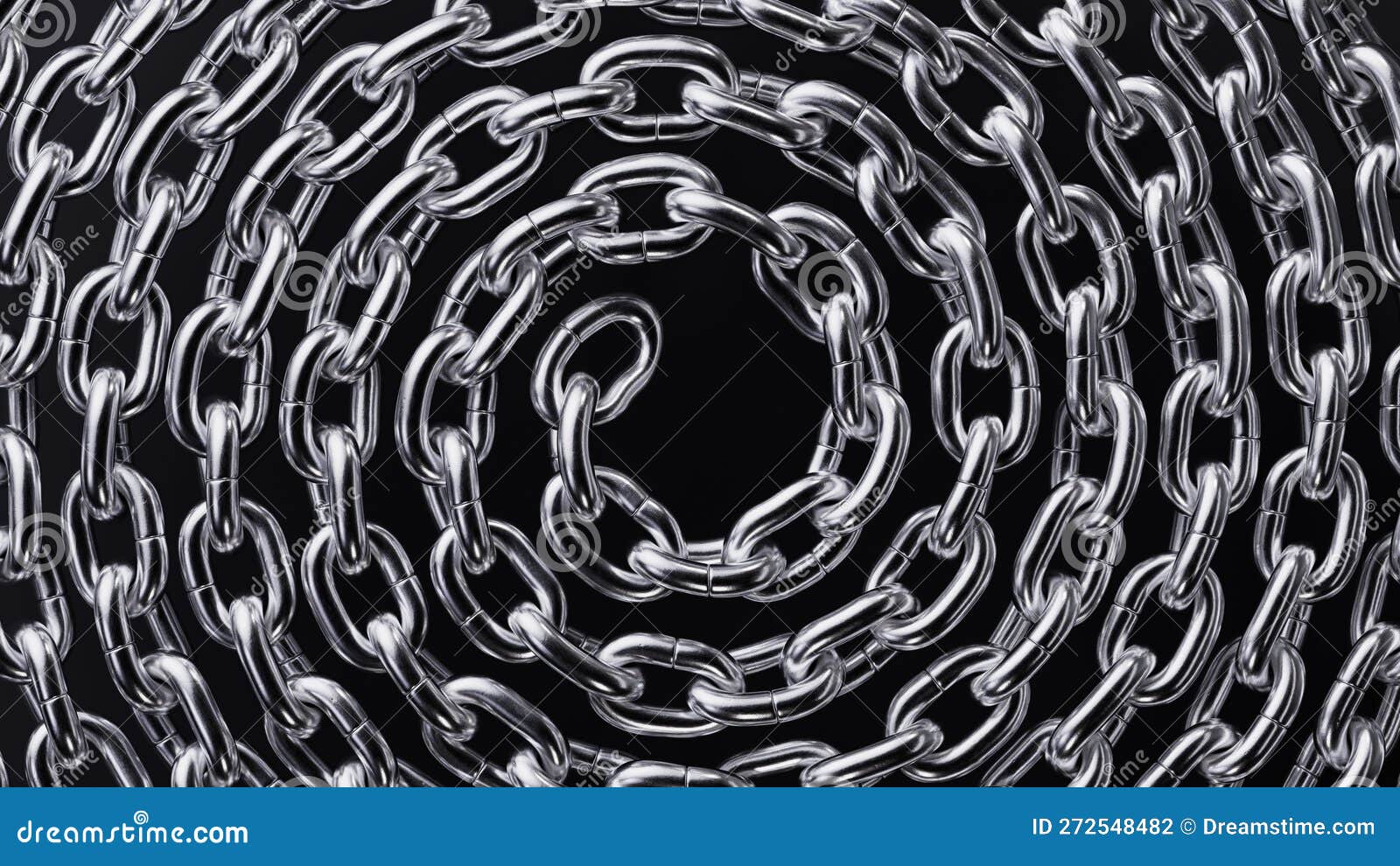 3d Render, Abstract Black Background with Spiral Shiny Silver Chain ...