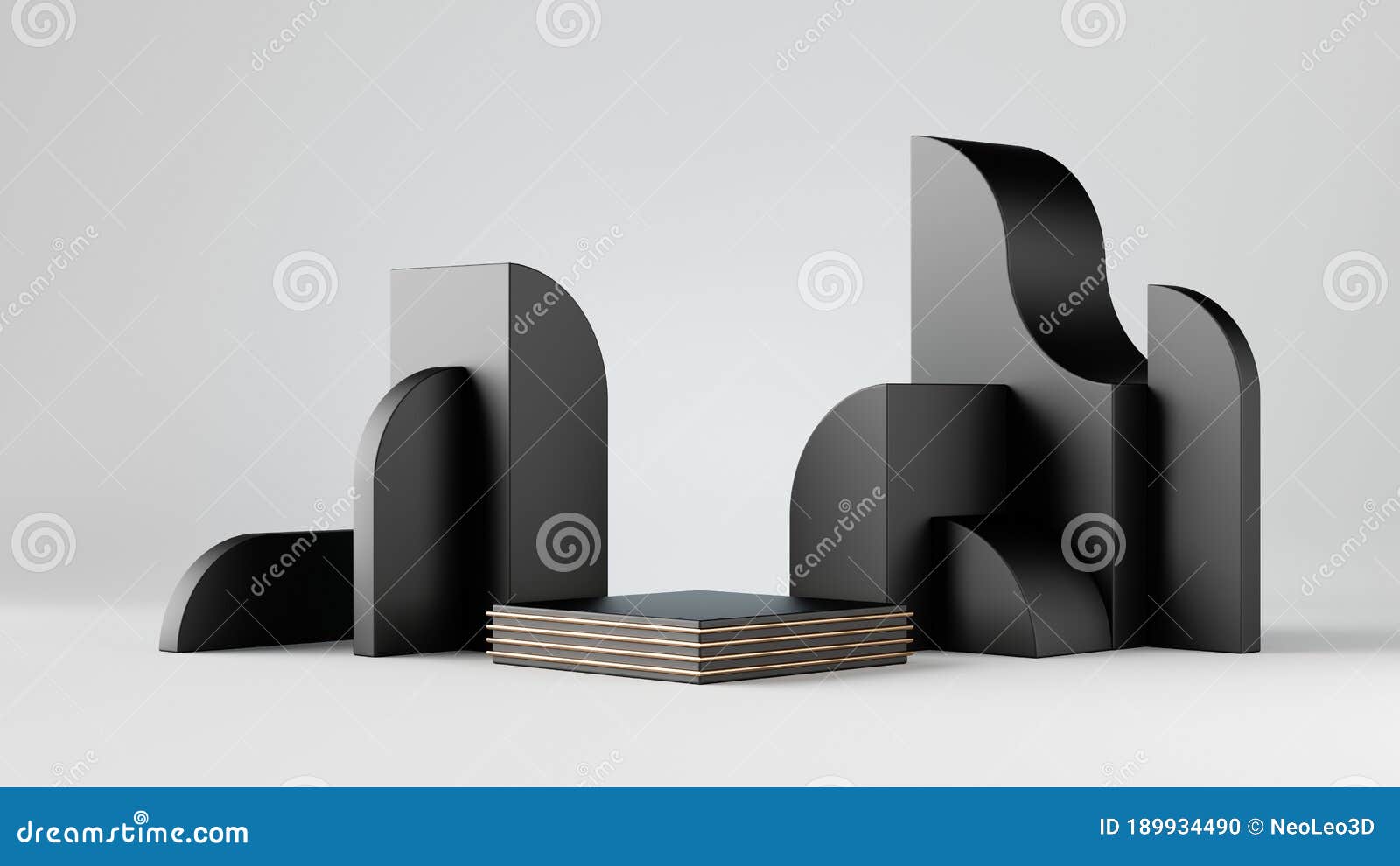3d Render, Abstract Black Blocks Isolated on White Background. Empty ...
