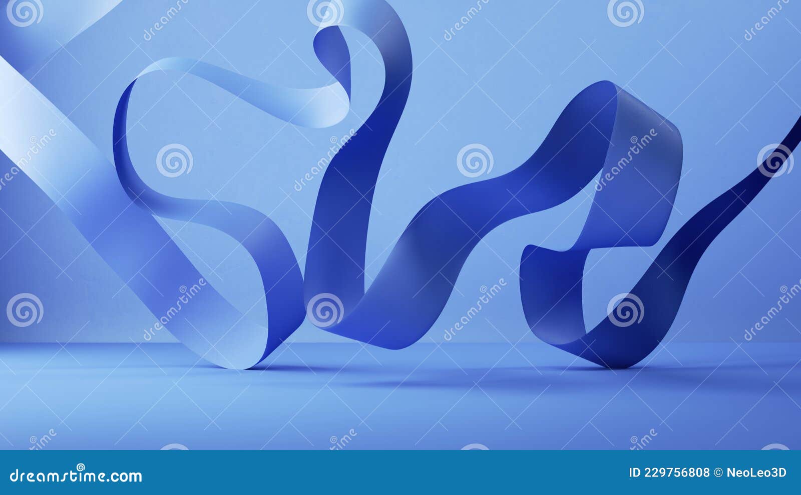3d Render, Abstract Blue Fashion Background with Folded Ribbon, Paper ...