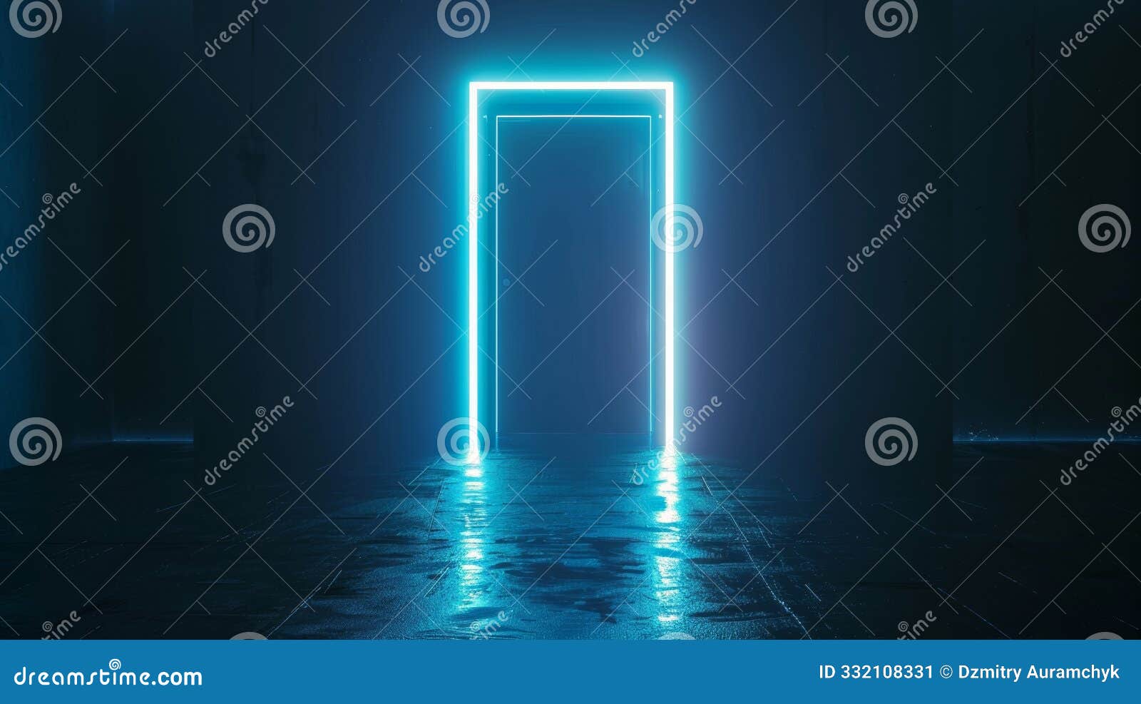 3D Render, Abstract Blue Geometric Background. Light Streaming through ...