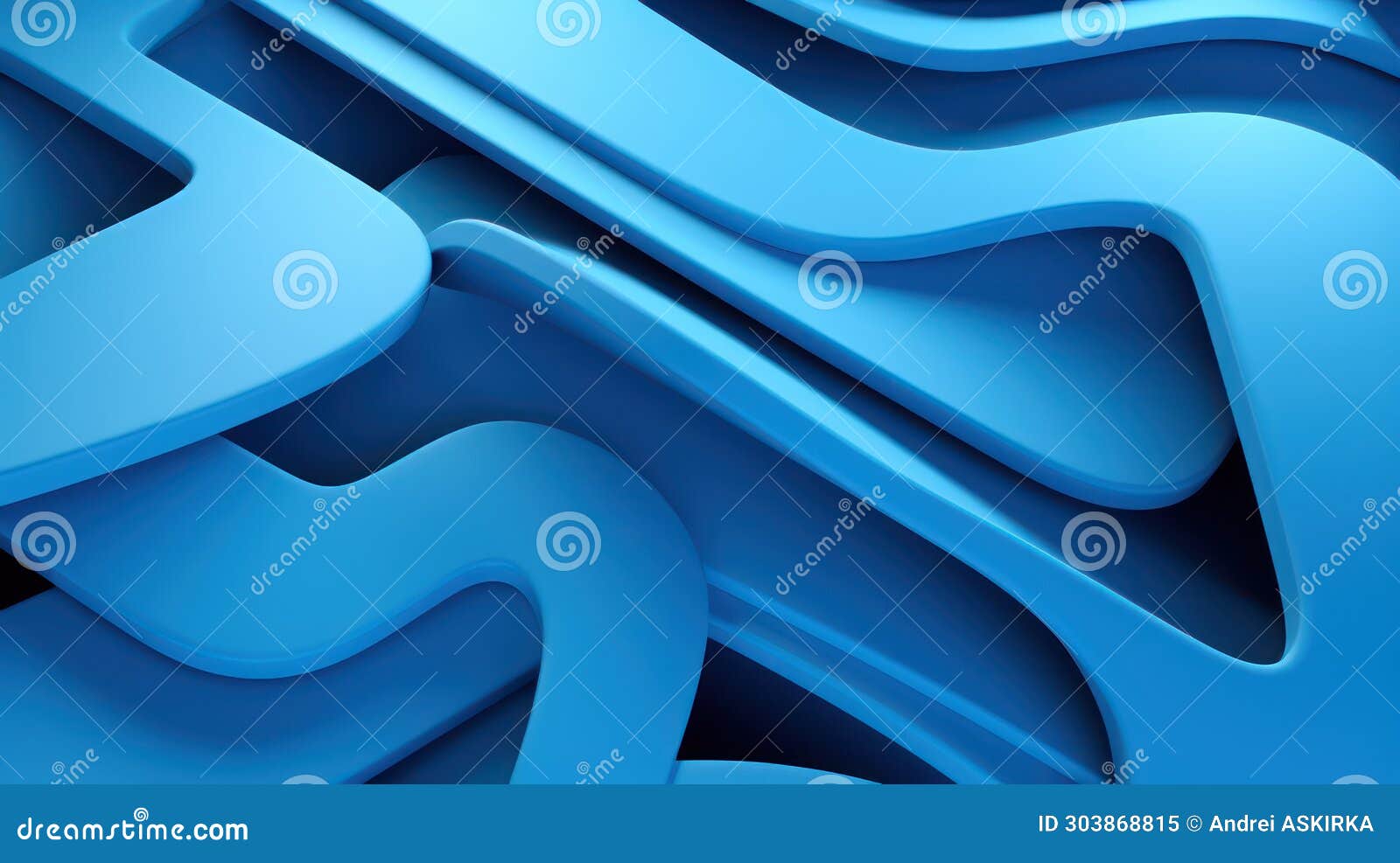 3d Render, Abstract Blue Geometric Background with Twisted Shapes ...