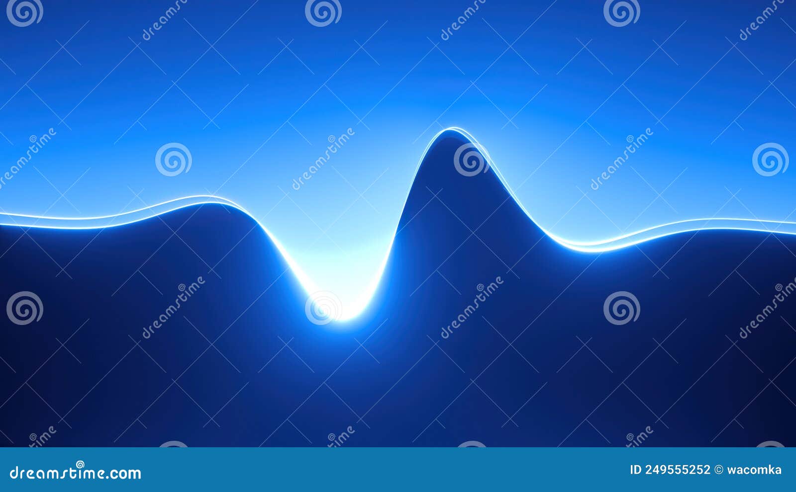 3d Render, Abstract Blue Neon Background with Wavy Line. Minimalist ...