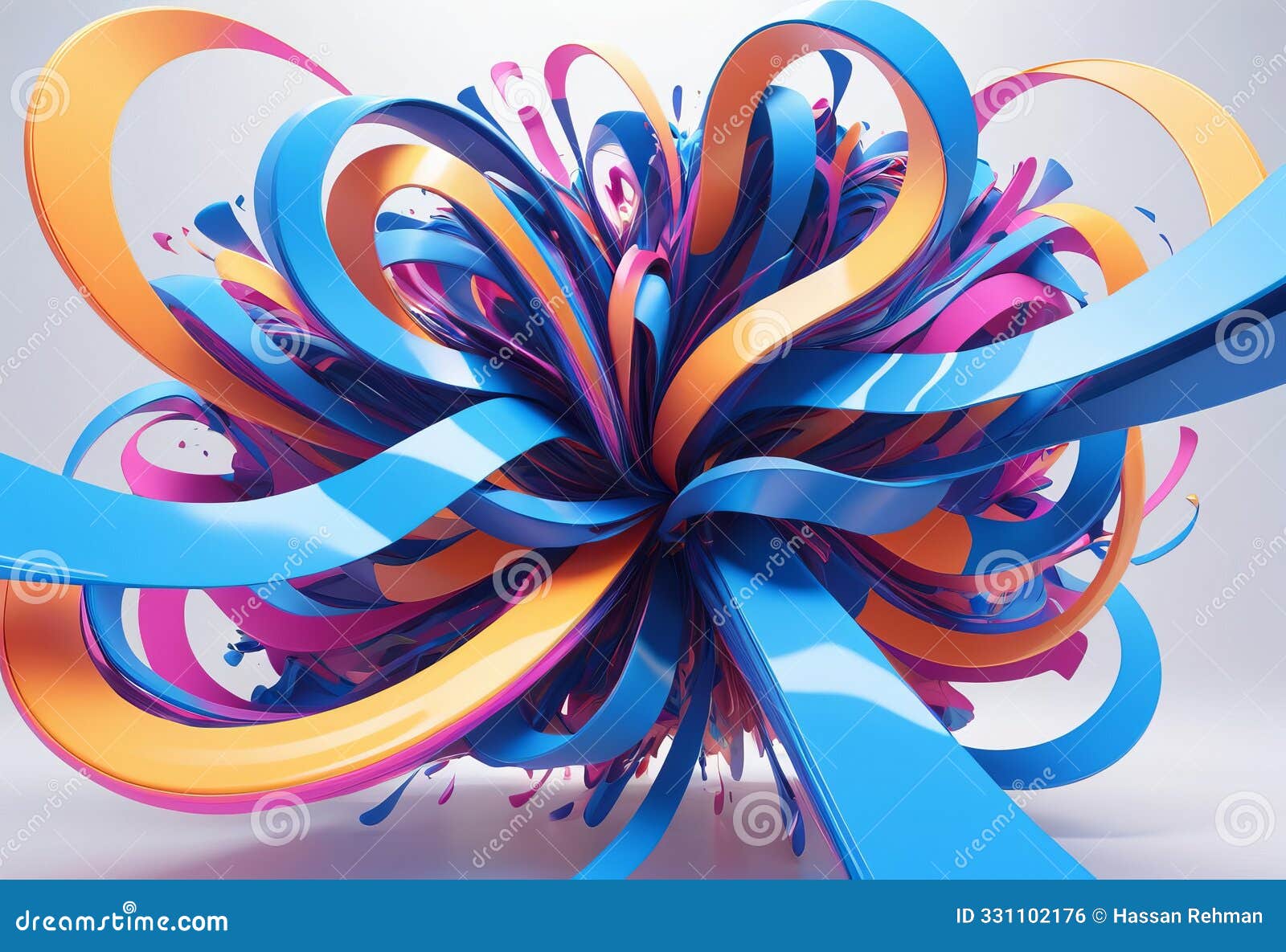 3d Render of Abstract Brush Stroke, Neon Smear Stock Illustration ...