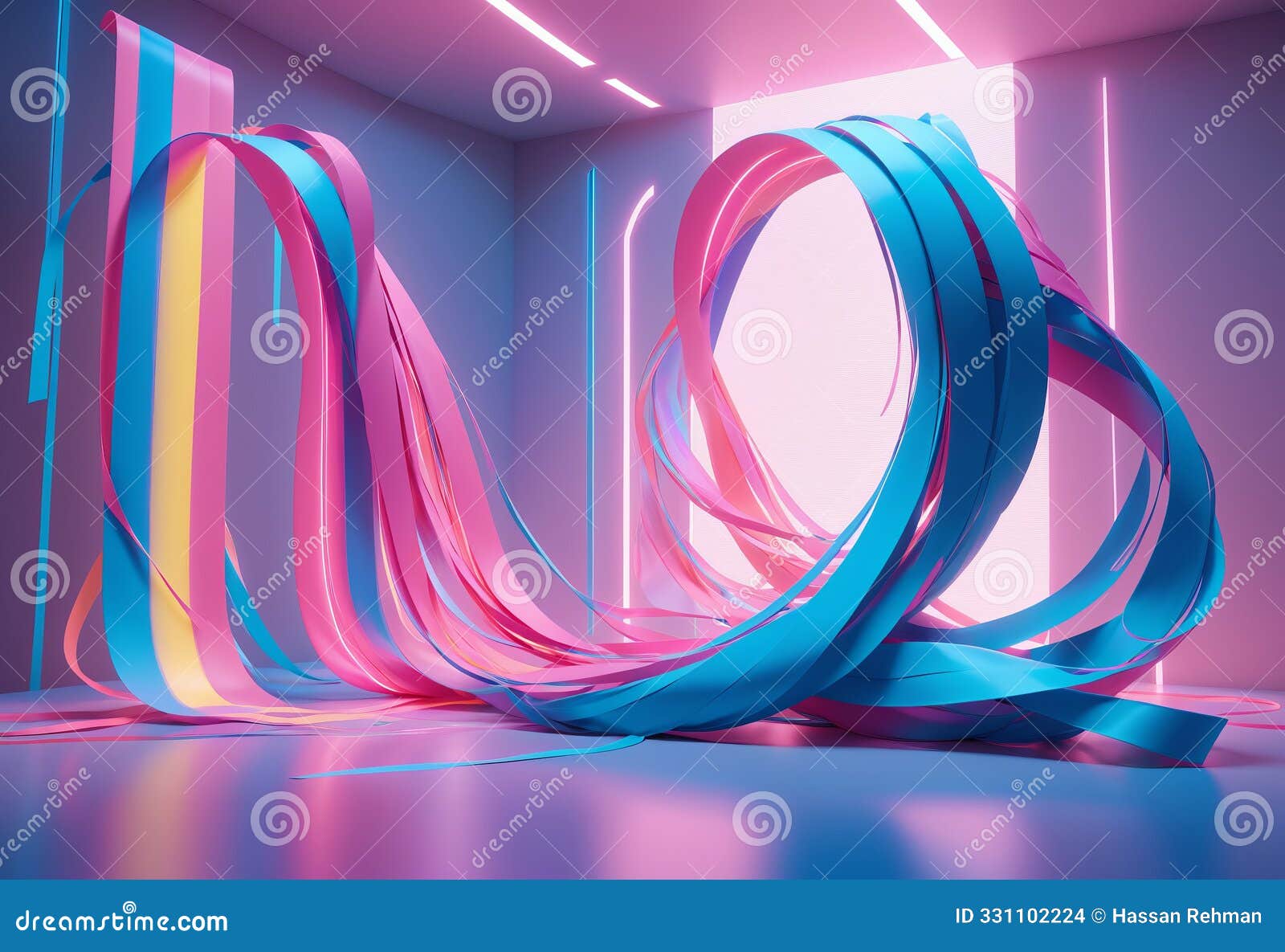 3d Render of Abstract Brush Stroke, Neon Smear Stock Illustration ...
