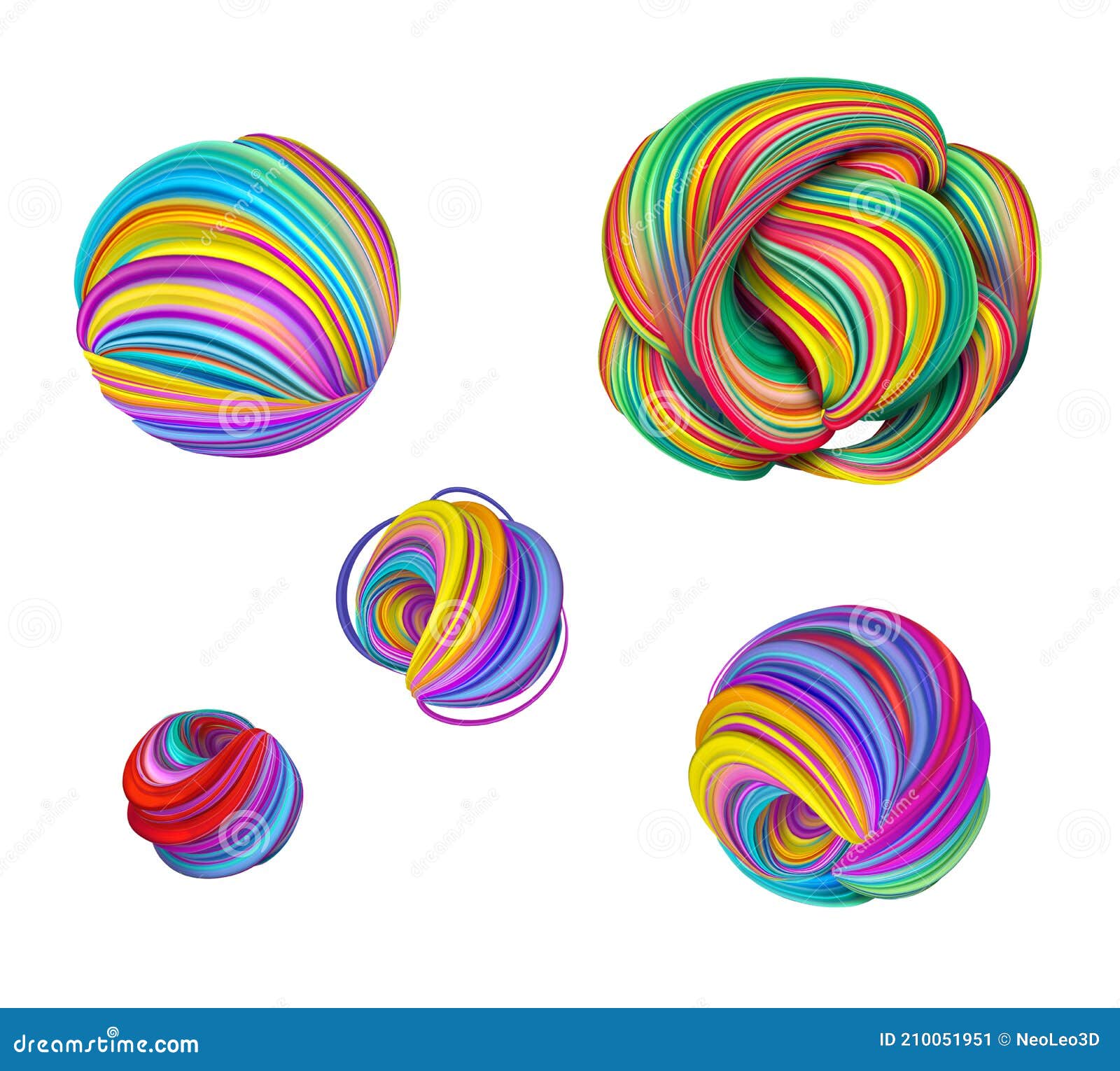 3d Render, Abstract Colorful Balls Set, Tangled Strings, Clip Art ...