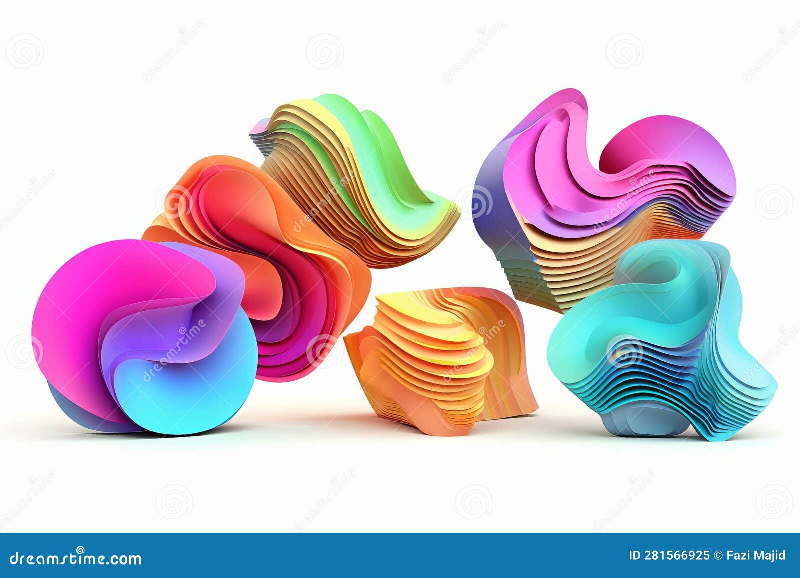 3d Render, Abstract Colorful Layered Objects, Creative Clip Art ...