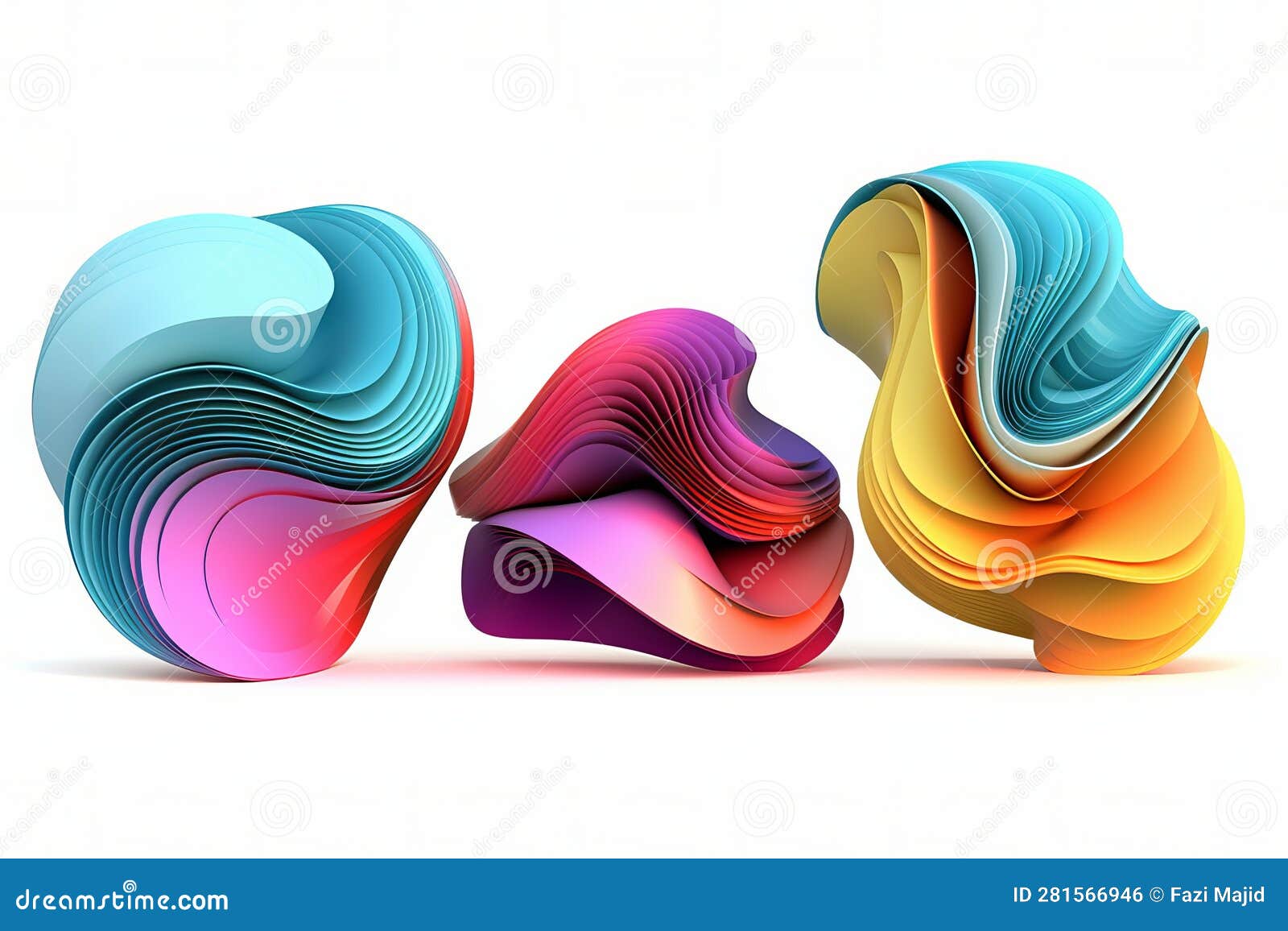 3d Render, Abstract Colorful Layered Objects, Creative Clip Art ...