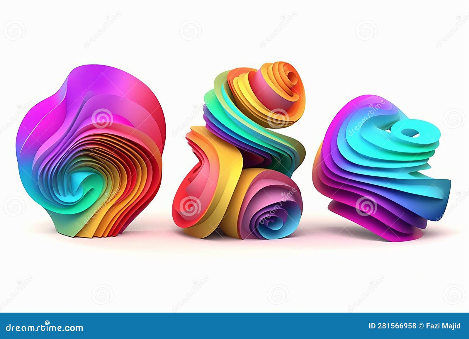 3d Render, Abstract Colorful Layered Objects, Creative Clip Art ...