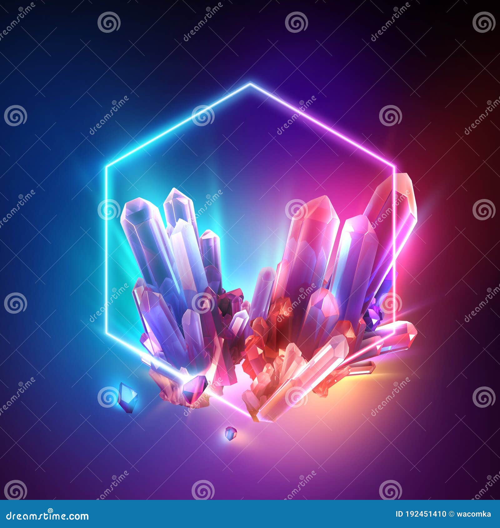 3d Render, Abstract Colorful Neon Background with Crystals Inside the ...