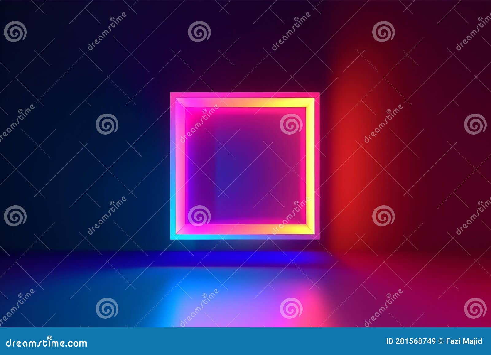 3d Render, Abstract Colorful Neon Background with Square Frame. Simple ...