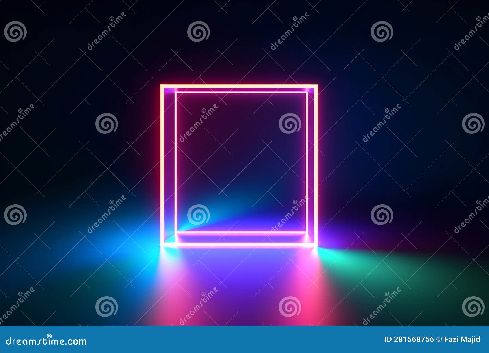 3d Render, Abstract Colorful Neon Background with Square Frame. Simple ...