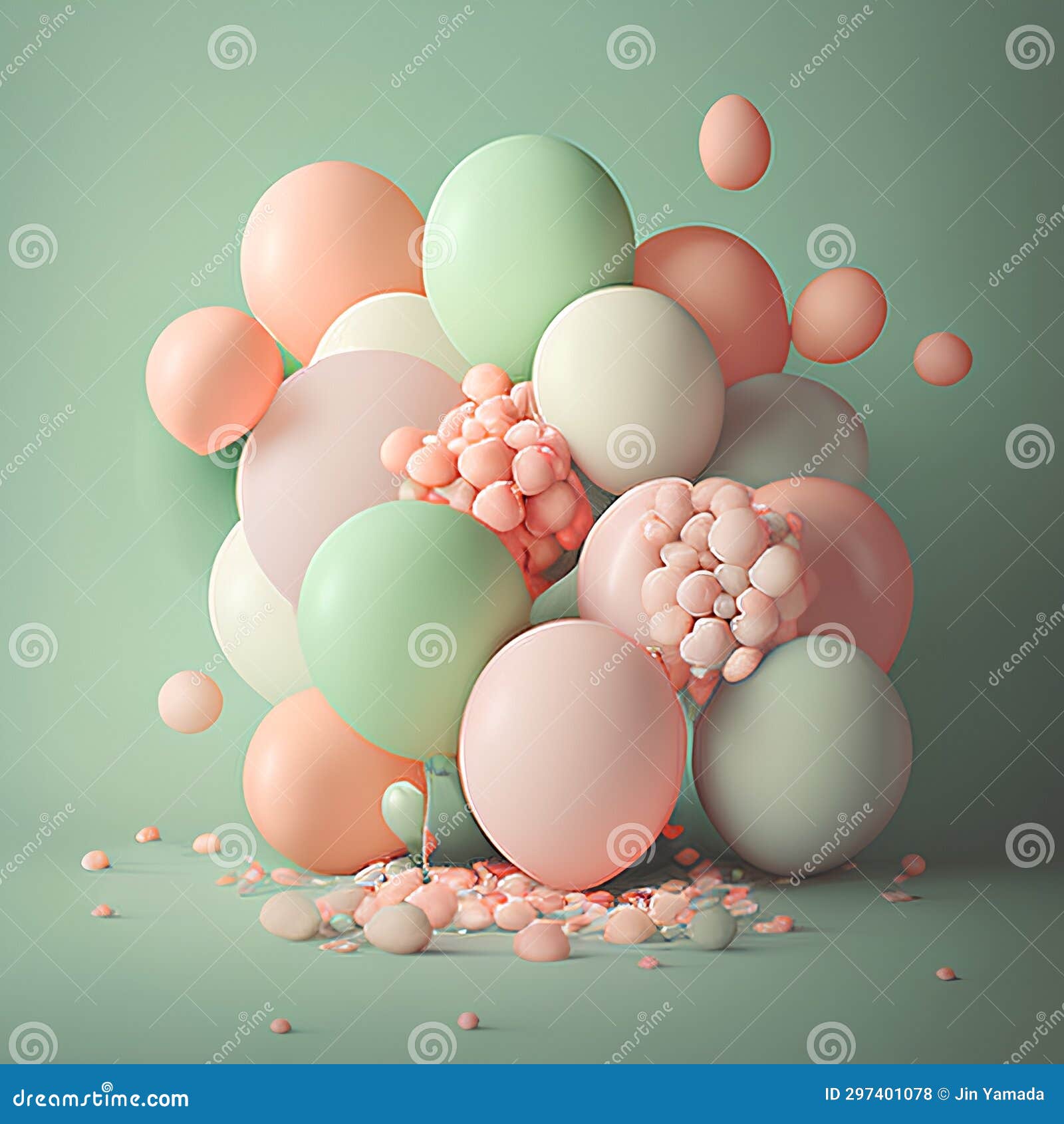 3d Render of Abstract Composition with Pastel Color Balloons on Green ...