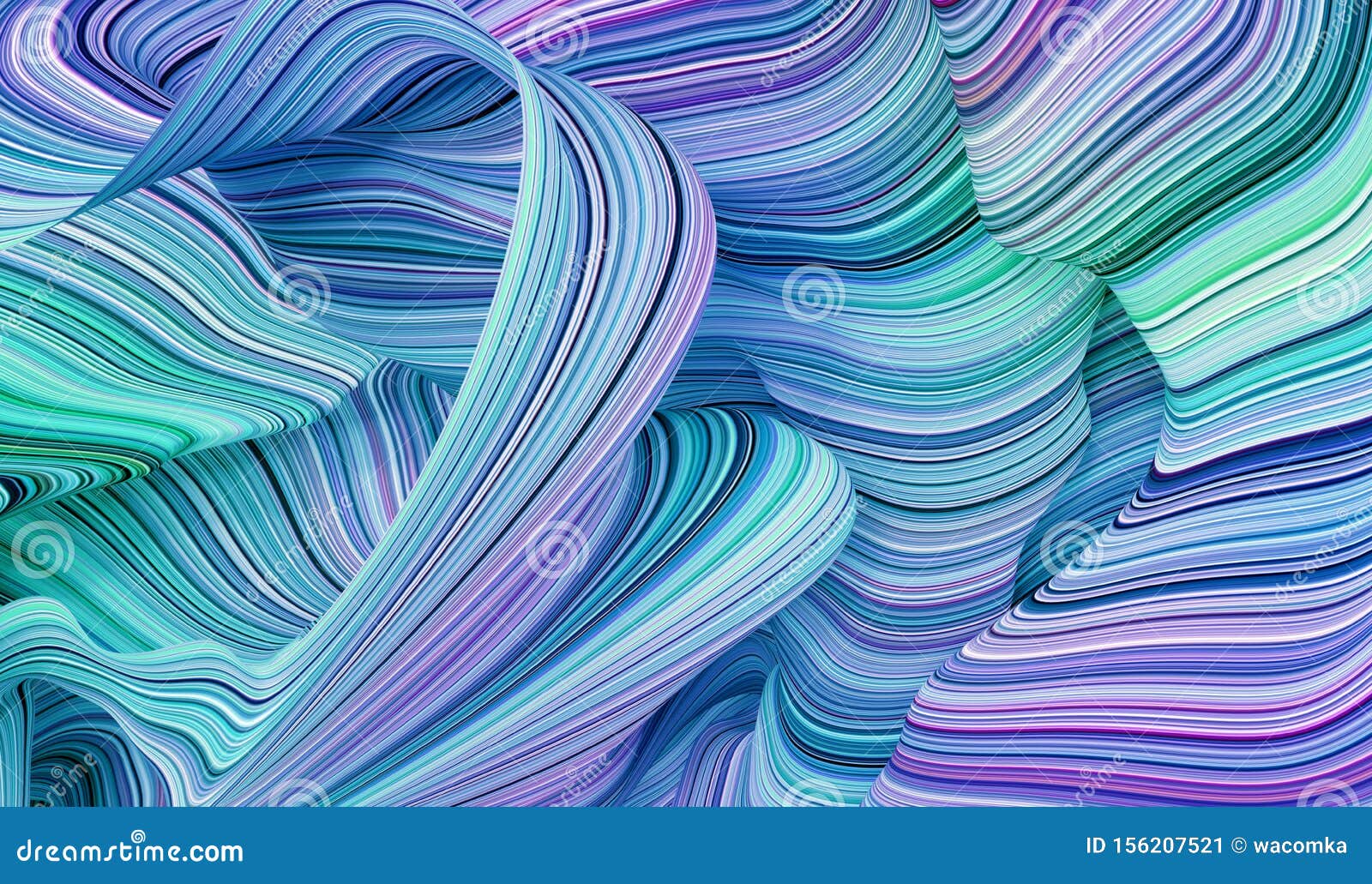 3d Render, Abstract Creative Mint Blue Background, Neon Curvy Lines ...