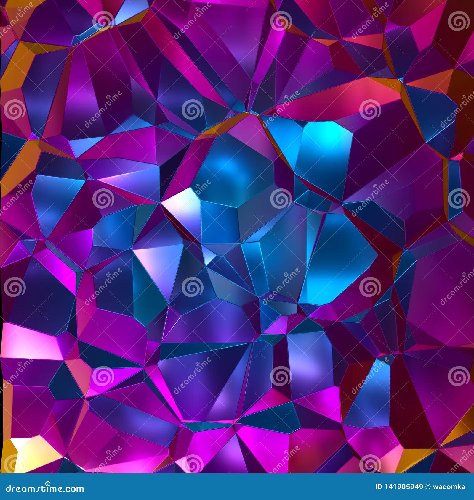 3d Render, Abstract Crystallized Background, Crumpled Holographic Foil ...