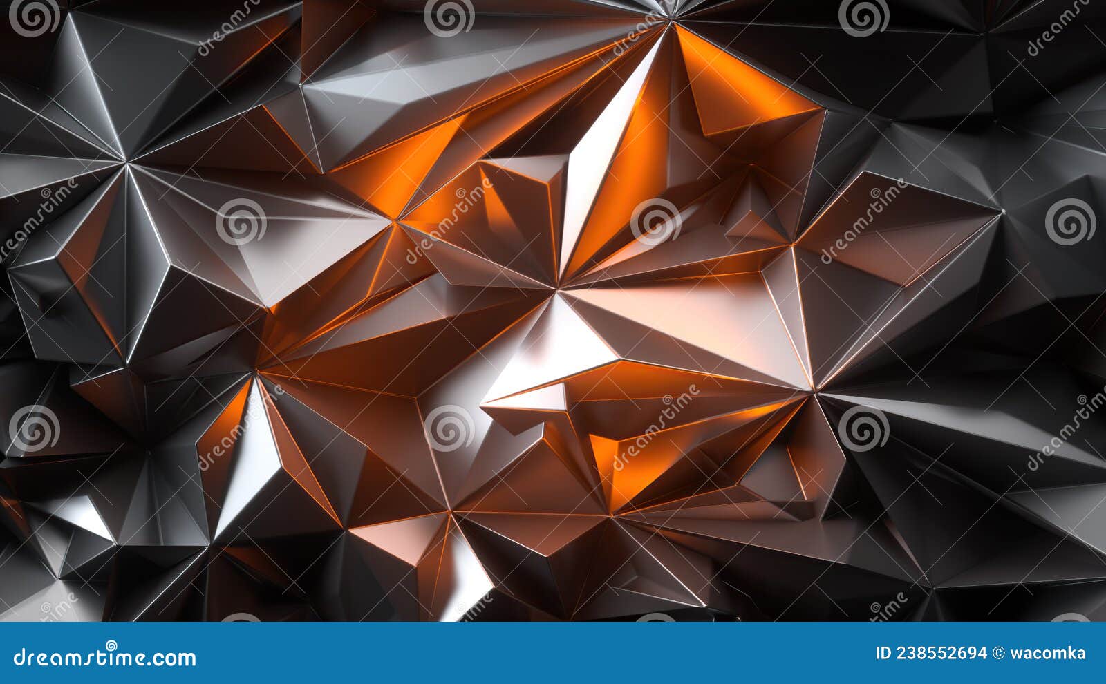 3d Render, Abstract Crystallized Background Illuminated with Warm Light ...
