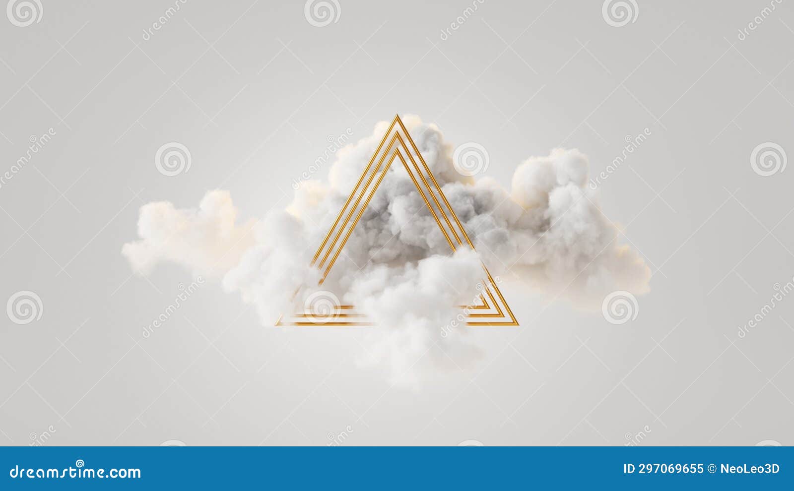 3d Render, Abstract Fantasy Background of White Cloud and Golden Triangle, Minimalist Wallpaper ...