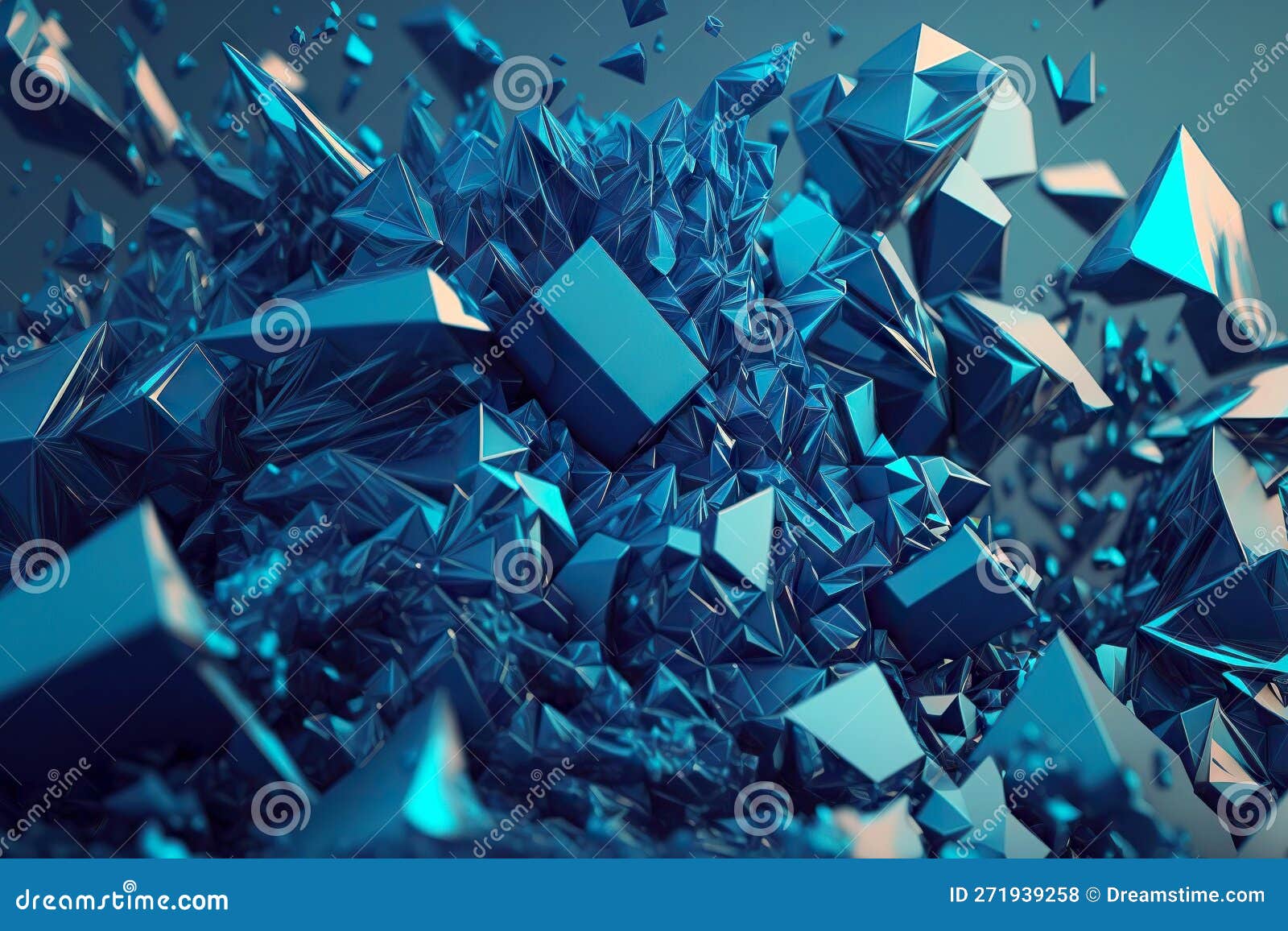 3d Render Abstract Geometric Background from Breaking Blue Crystals ...