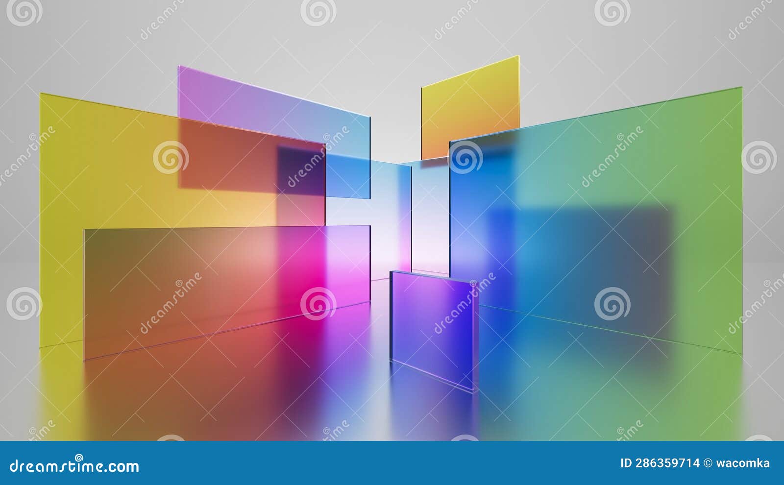 3d Render, Abstract Geometric Background, Colorful Translucent Glass ...