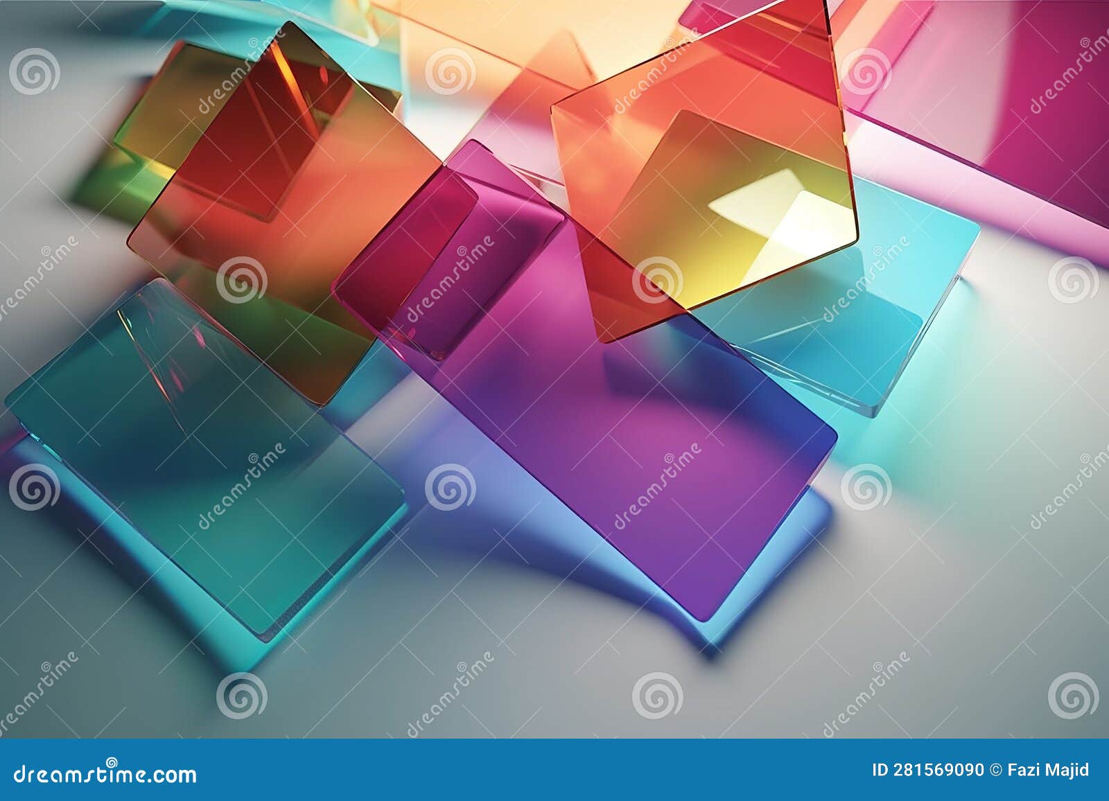 3d Render, Abstract Geometric Background, Colorful Translucent Glass ...