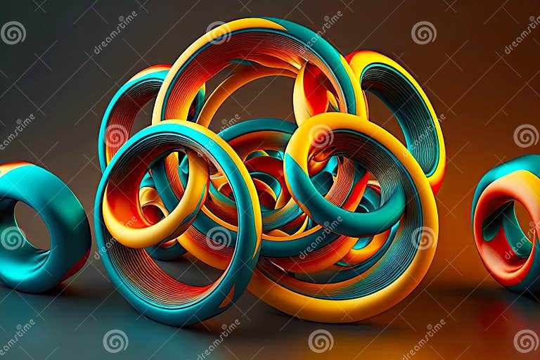 3d Render Abstract Geometric Background in Form of Bright Joined Rings ...