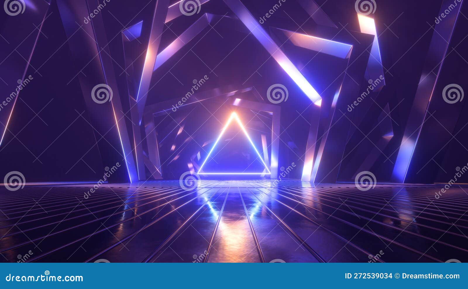 3d Render, Abstract Geometric Background with Neon Triangle. Laser ...