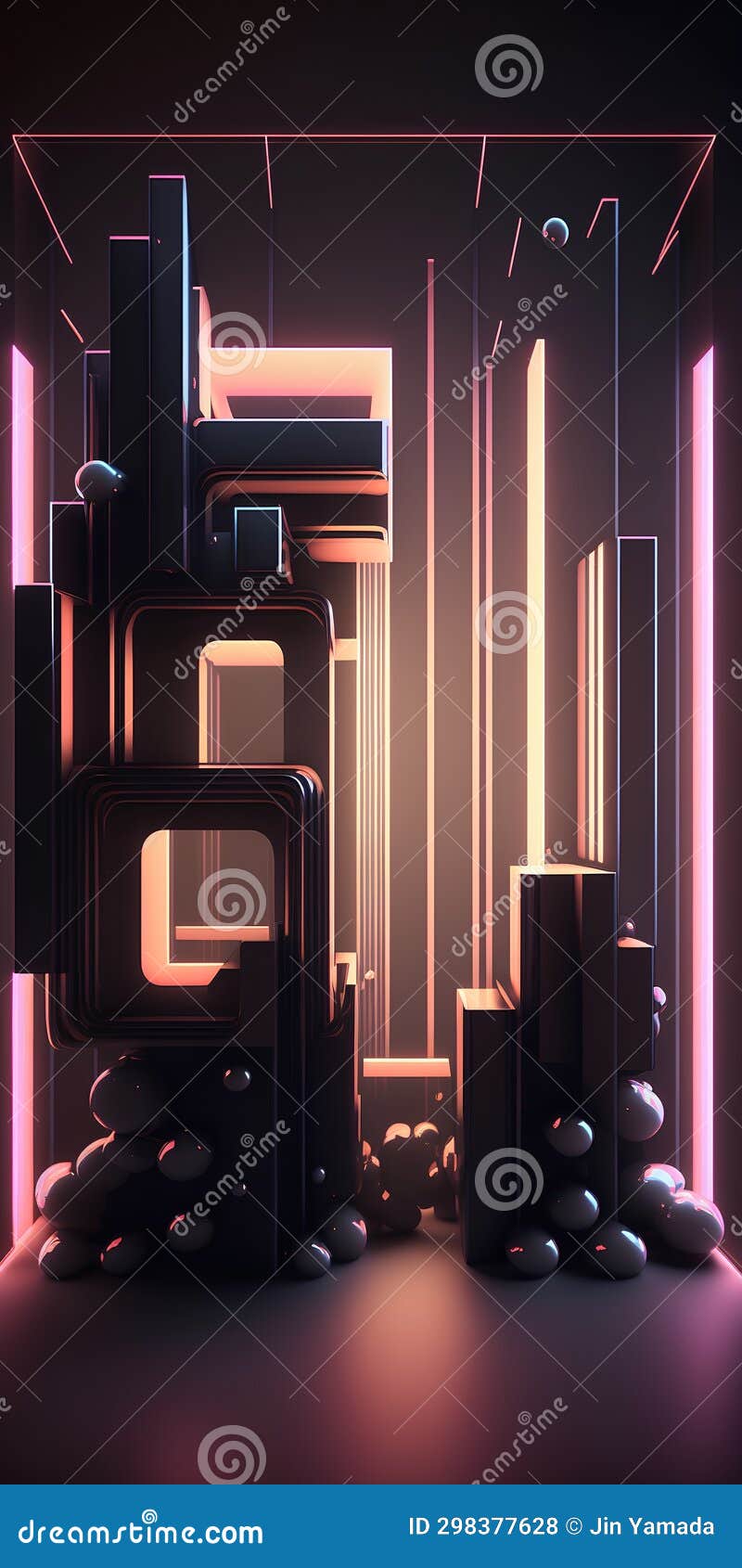 3d Render, Abstract Geometric Background, Primitive Shapes, Neon Light ...