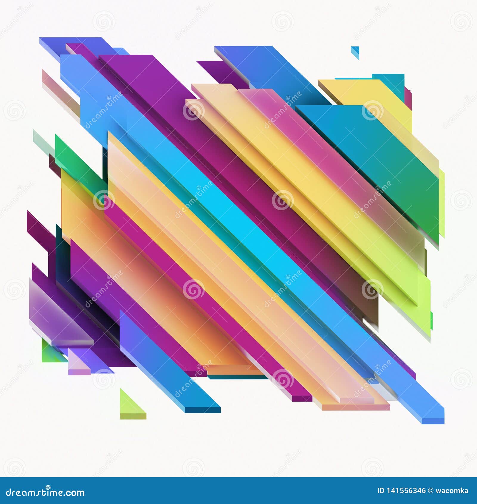 3d Render, Abstract Geometric Background, Split Blocks, Diagonal ...