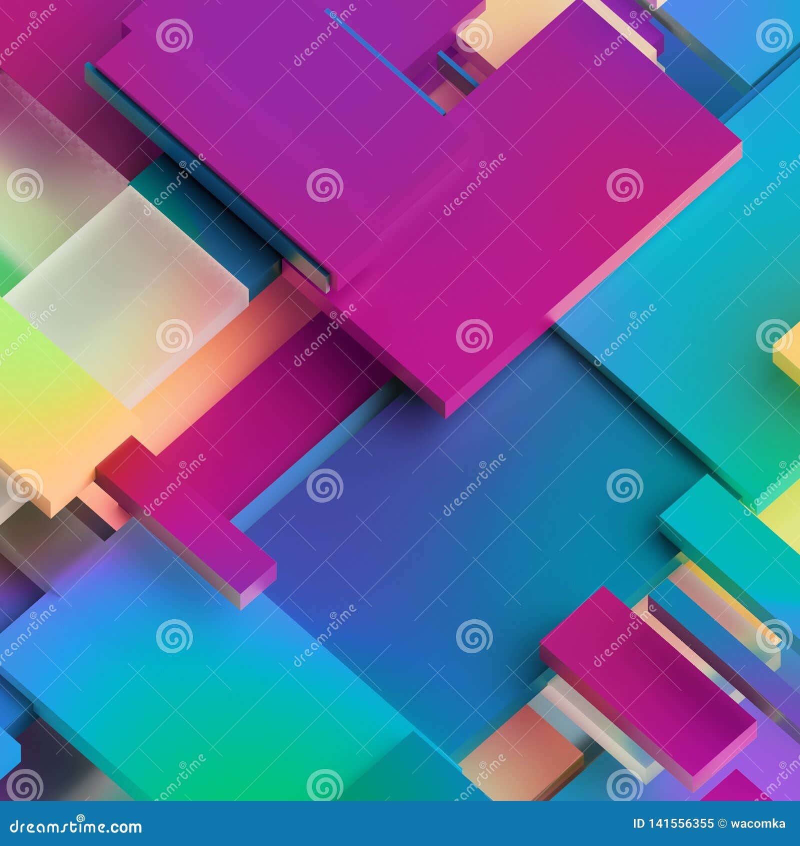 3d Render, Abstract Geometric Background, Split Blocks, Diagonal ...