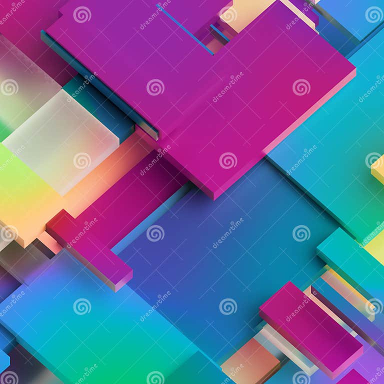 3d Render, Abstract Geometric Background, Split Blocks, Diagonal ...