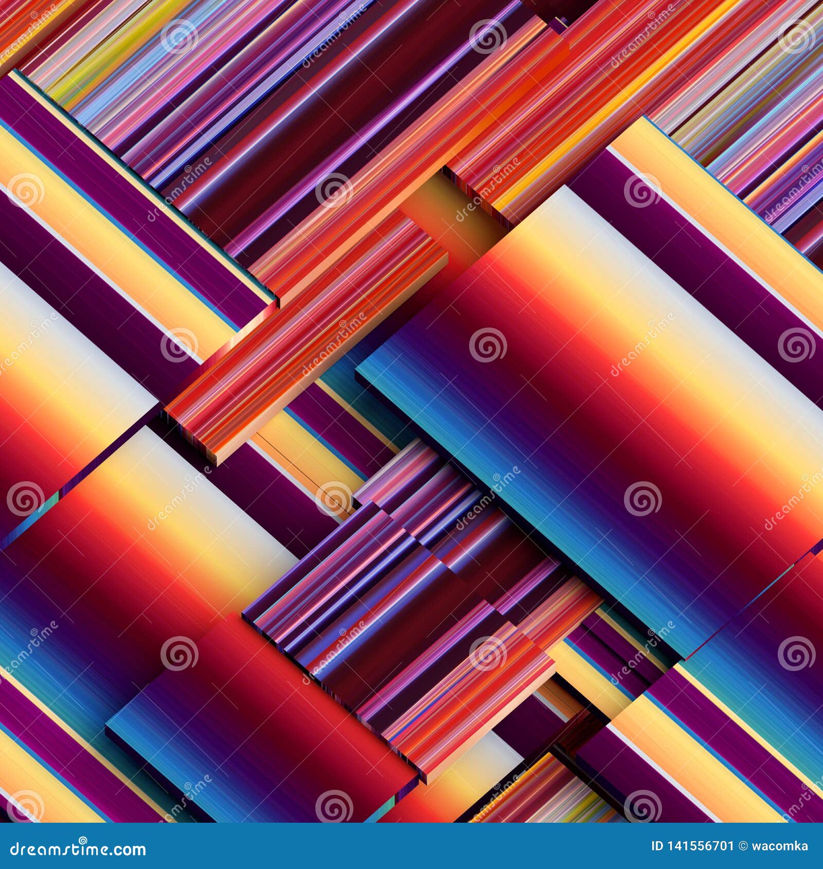 3d Render, Abstract Geometric Background, Split Blocks, Diagonal ...
