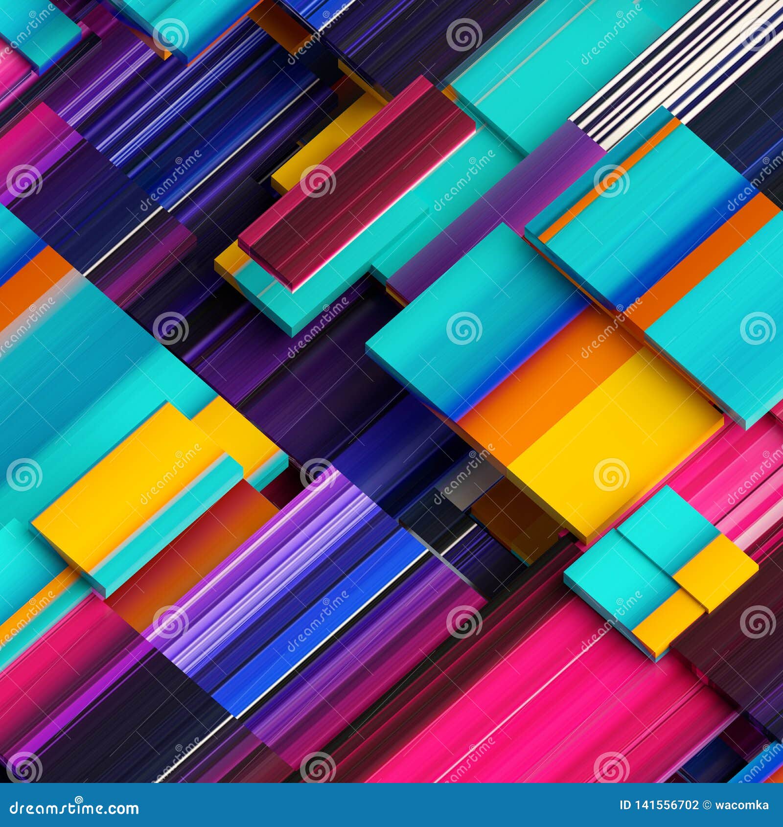 3d Render, Abstract Geometric Background, Split Blocks, Diagonal ...