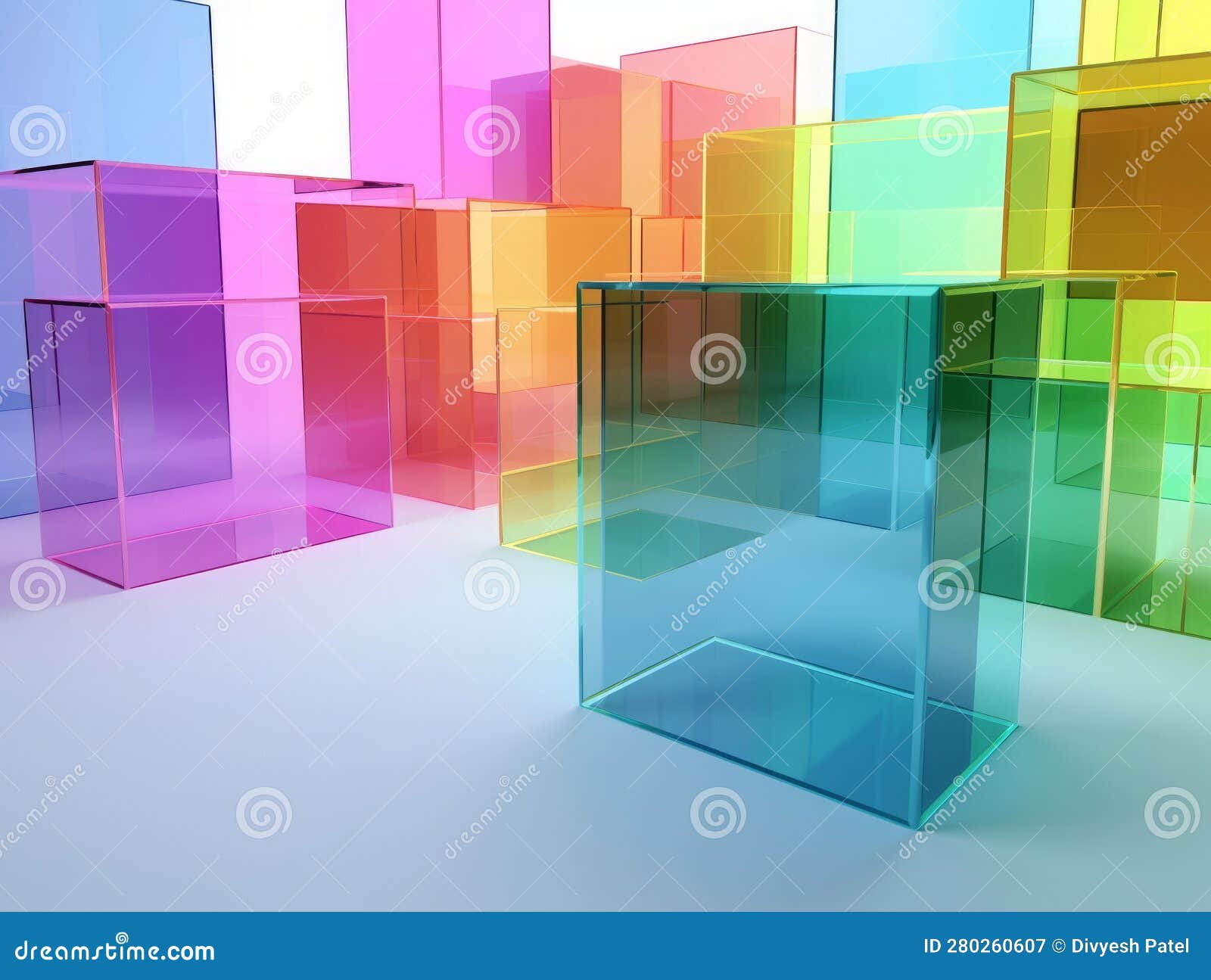 3d Render, Abstract Geometric Background, Translucent Glass with ...