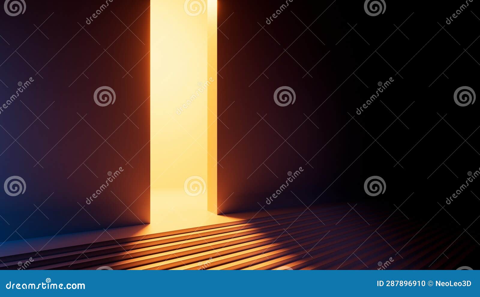 3d Render, Abstract Geometric Background. Warm Orange Light Going ...