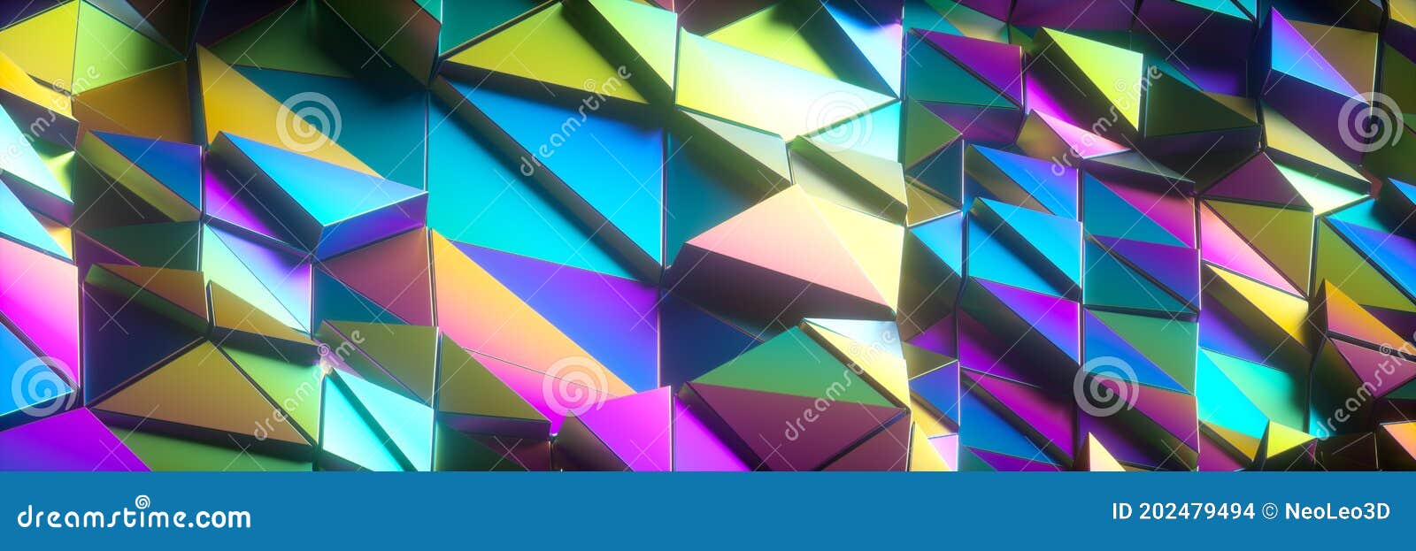 3d Render, Abstract Geometric Crystallized Background, Holographic ...