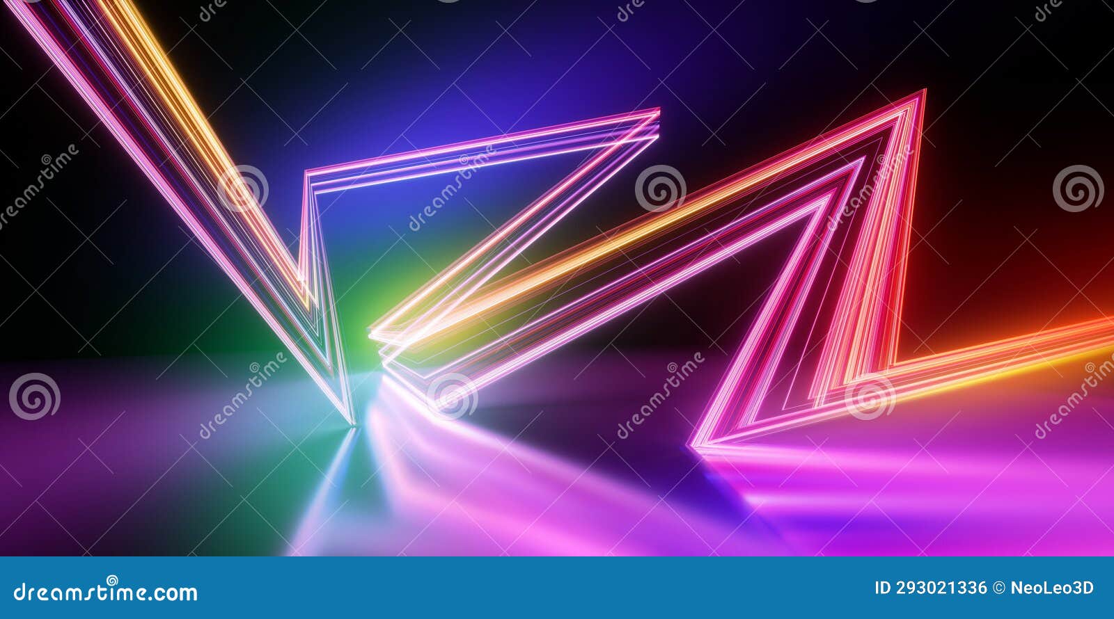 3d Render, Abstract Geometric Neon Background. Streaming Service ...