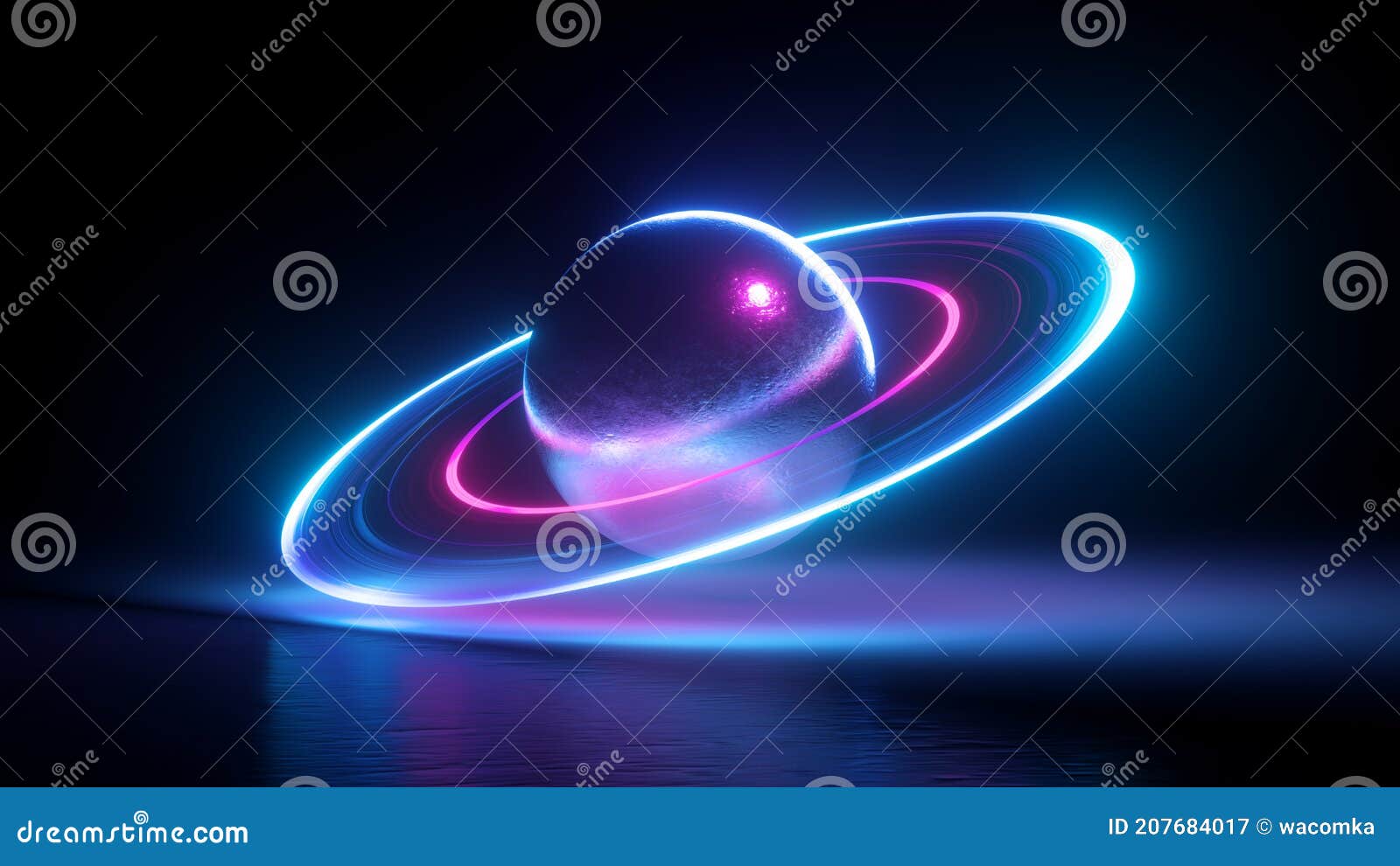 3d Render, Abstract Geometric Shape with Neon Light, Levitating ...