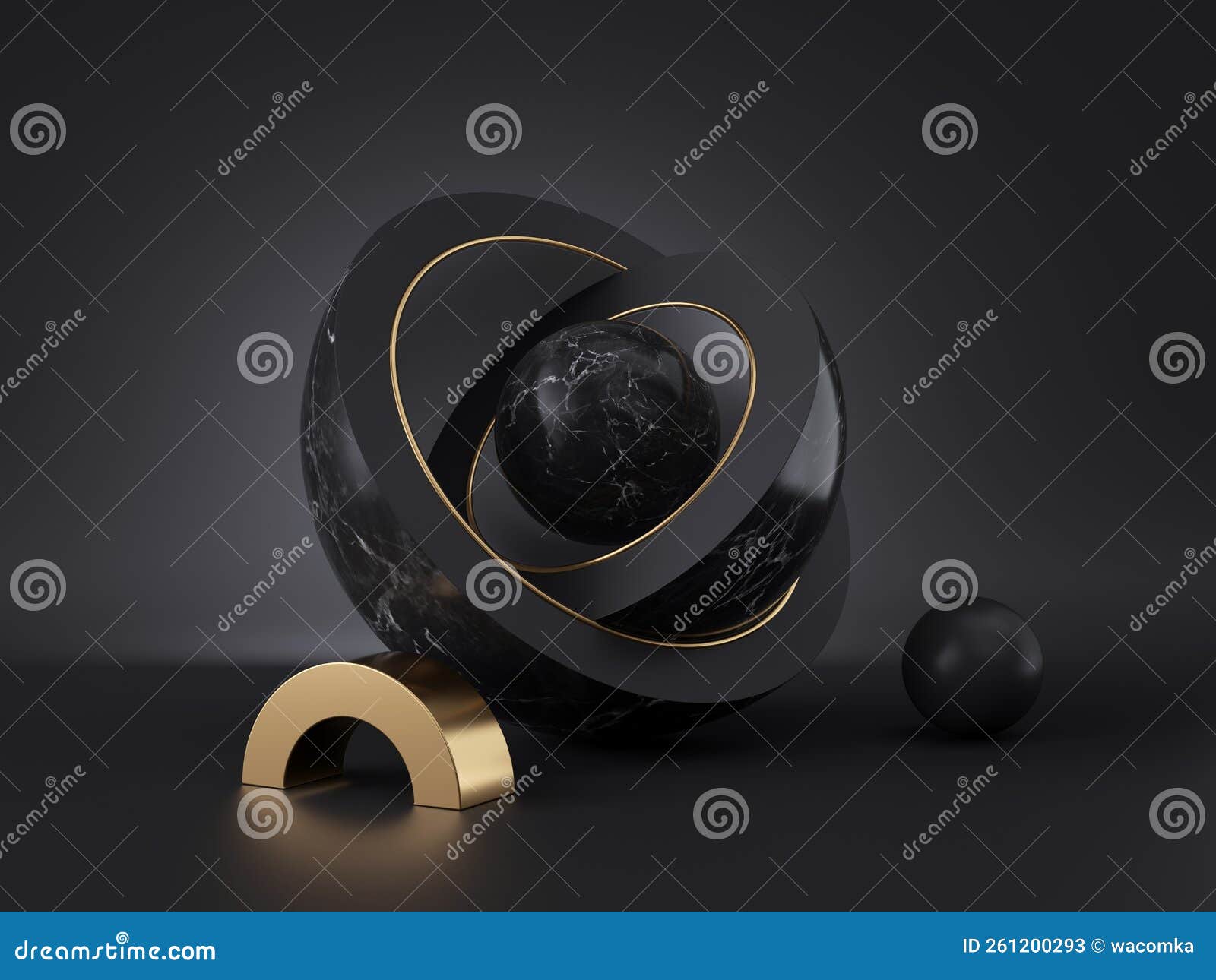 3d Render, Abstract Geometric Shapes, Black Minimal Background. Marble ...