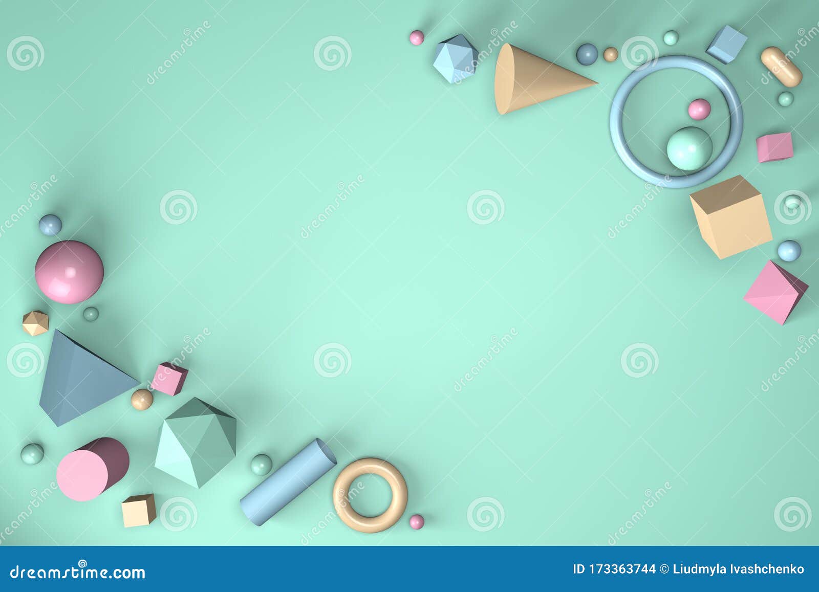 3D Render of Abstract Geometric Shapes on a Mint Background Stock ...