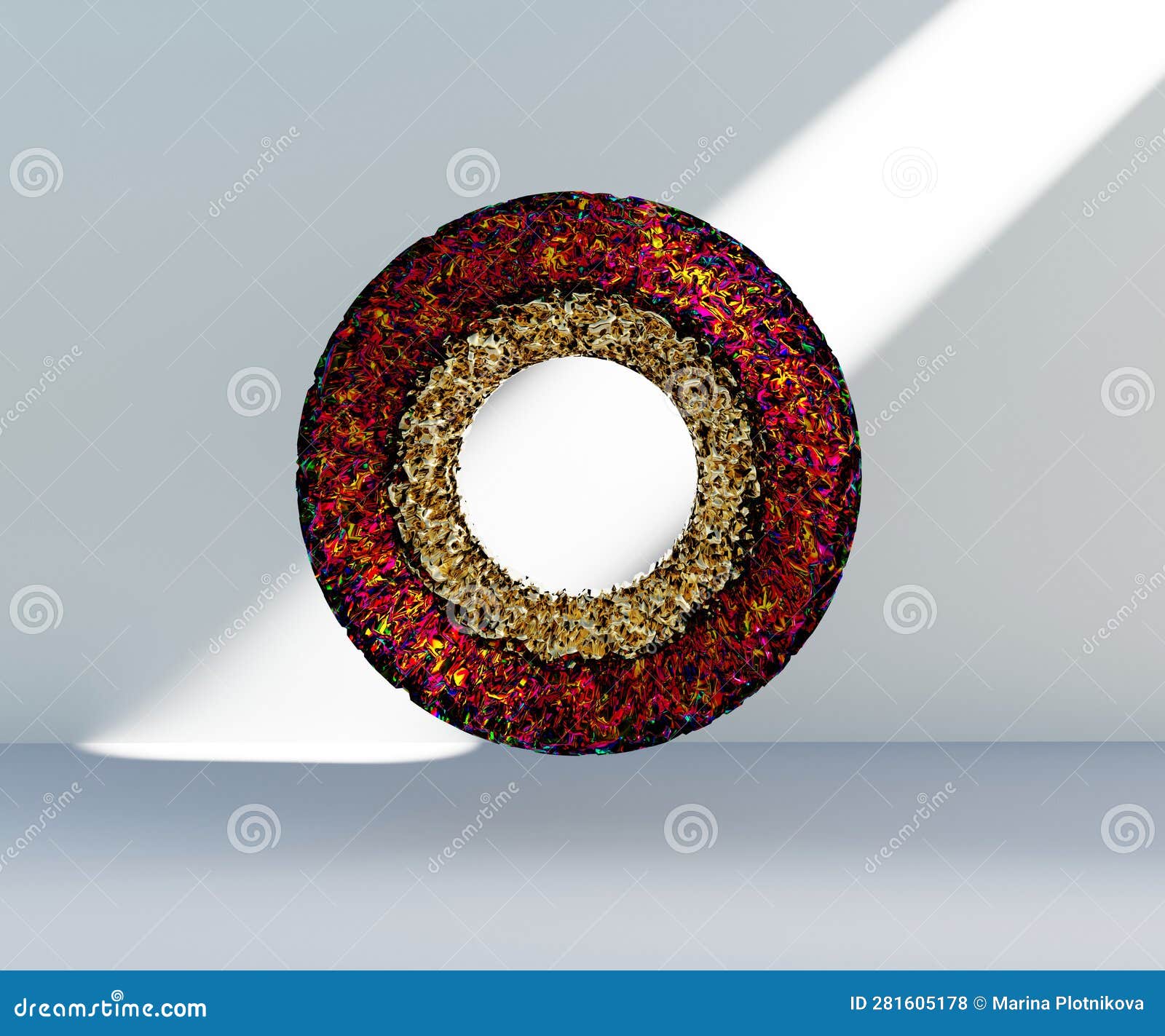 3d Render, Abstract Geometric Torus Shape, Cracked Surface with Hole ...