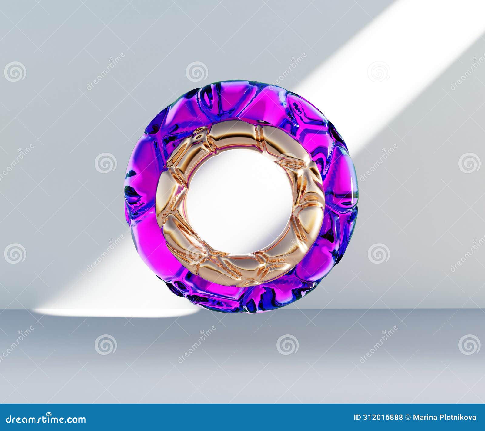 3d Render, Abstract Geometric Torus Shape, Cracked Surface with Hole ...