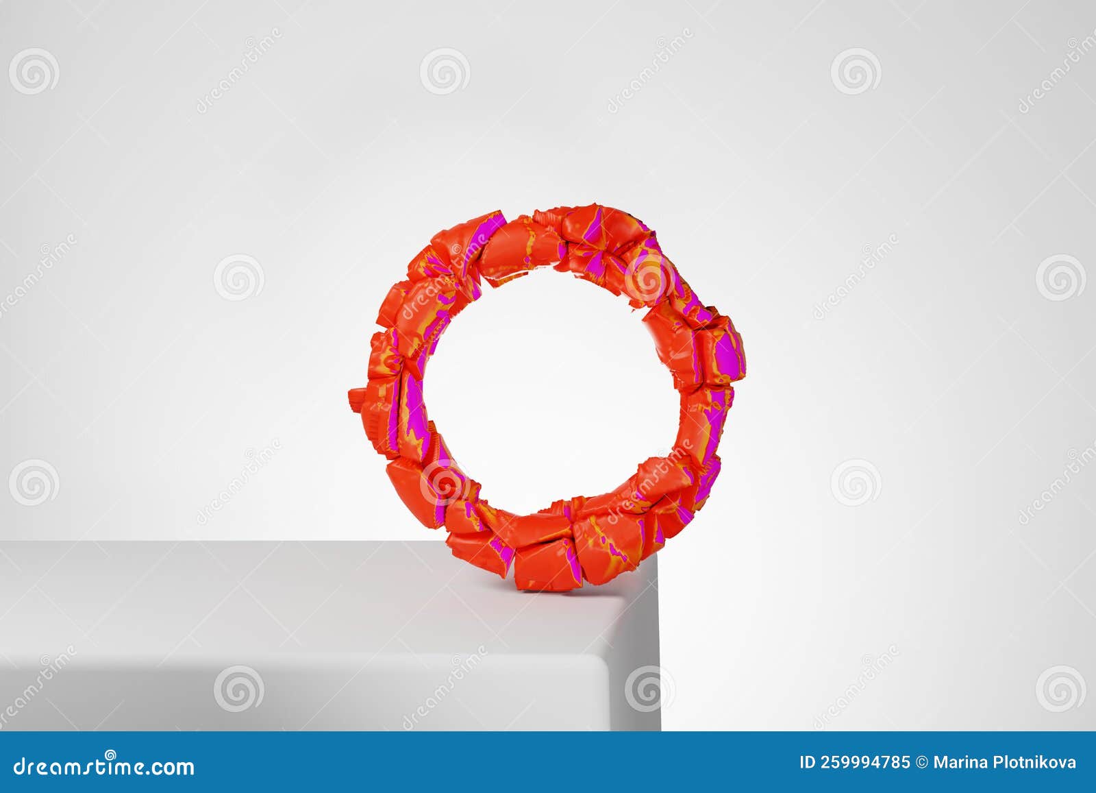 3d Render, Abstract Geometric Torus Shape, Cracked Surface with Hole ...