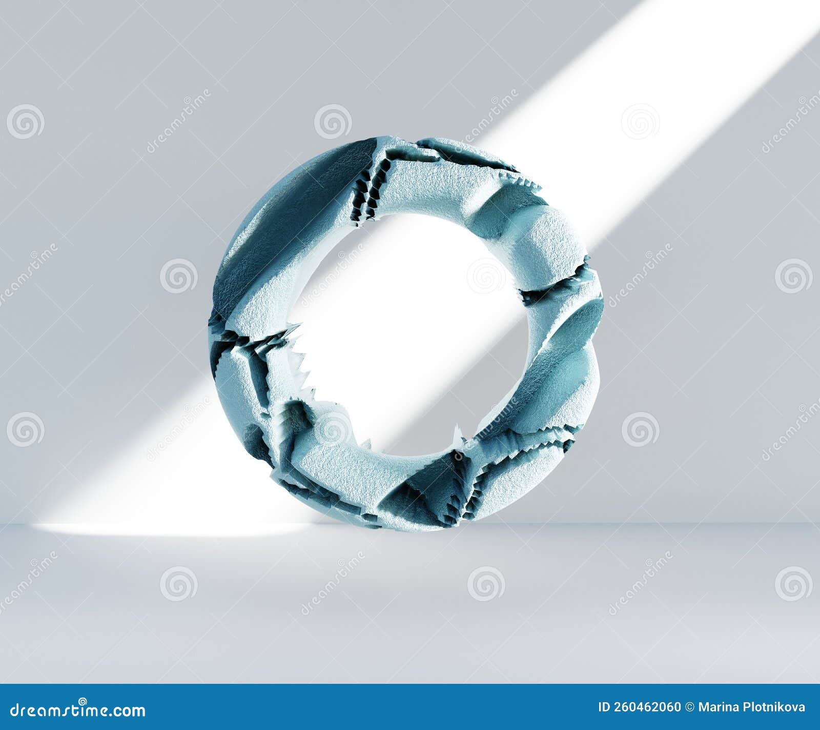 3d Render, Abstract Geometric Torus Shape, Cracked Surface with Hole ...