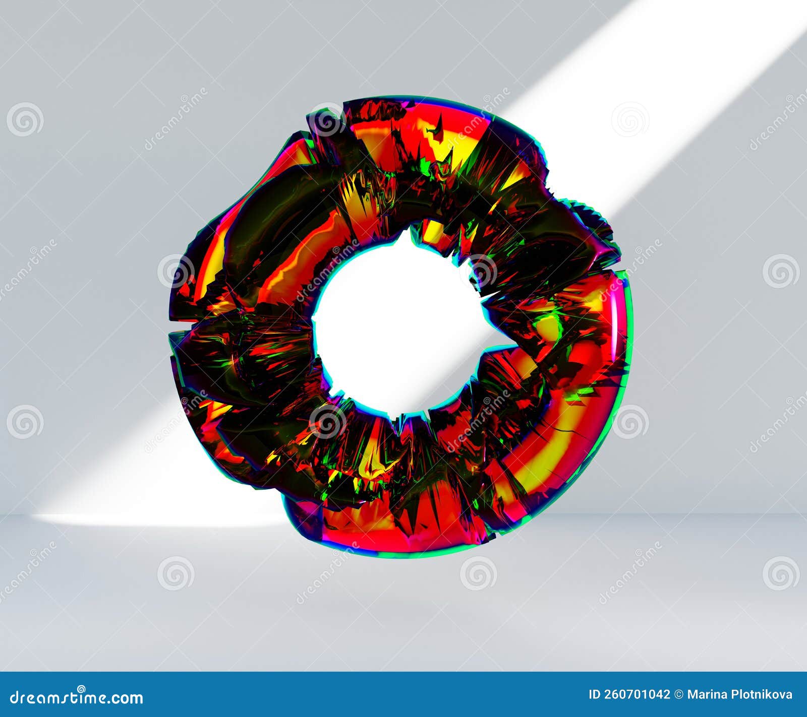 3d Render, Abstract Geometric Torus Shape, Cracked Surface with Hole ...