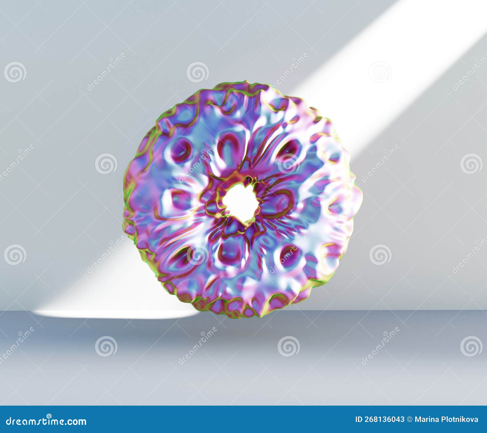 3d Render, Abstract Geometric Torus Shape, Cracked Surface with Hole ...