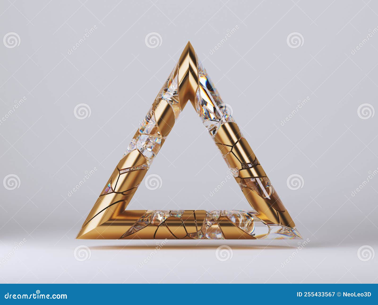 3d Render, Abstract Geometric Triangle Shape, Gold and Crystal Glass ...